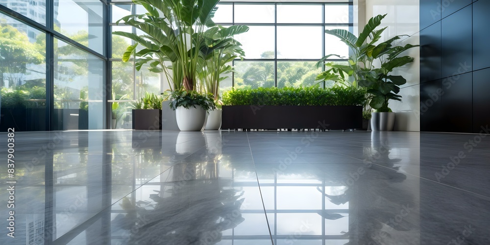 Polished marble tile floor in modern office lobby interior. Concept ...