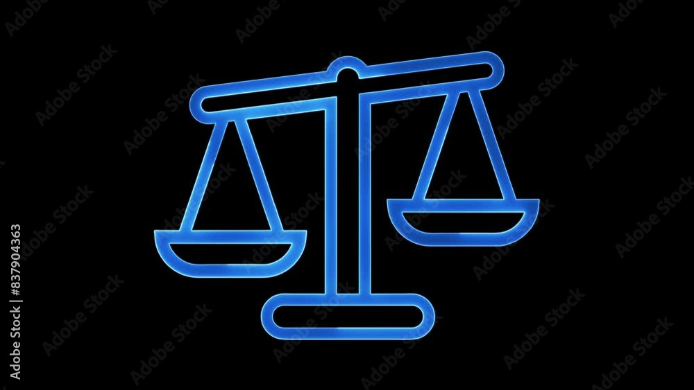 The scale of justice animation on the black screen. Justice scale ...