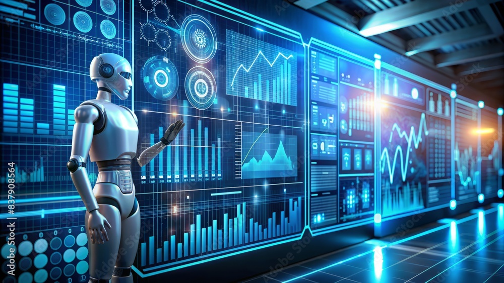 Futuristic data analytics dashboard displays key performance indicators ...