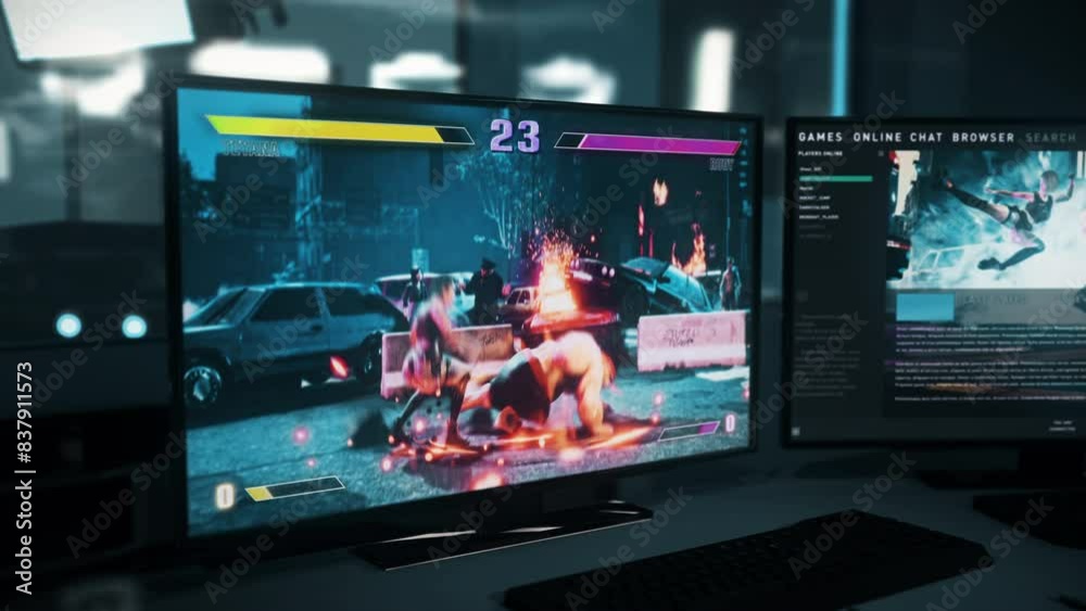 PC Gaming Animation Two Fighters Battle With Powerful Blows On City ...