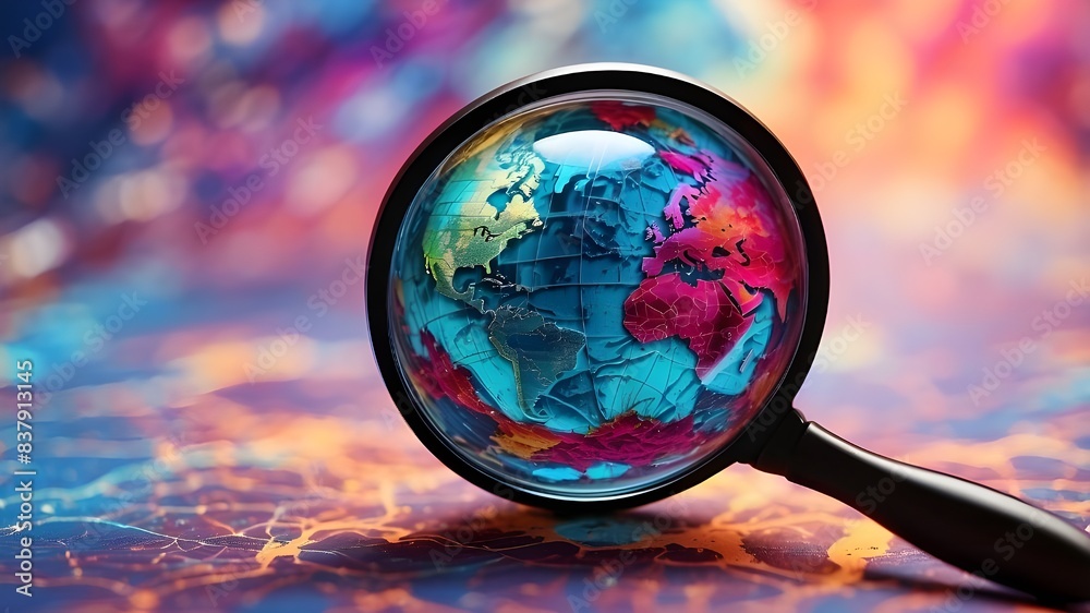 magnifying glass on the globe, magnifying glass on the world map ...