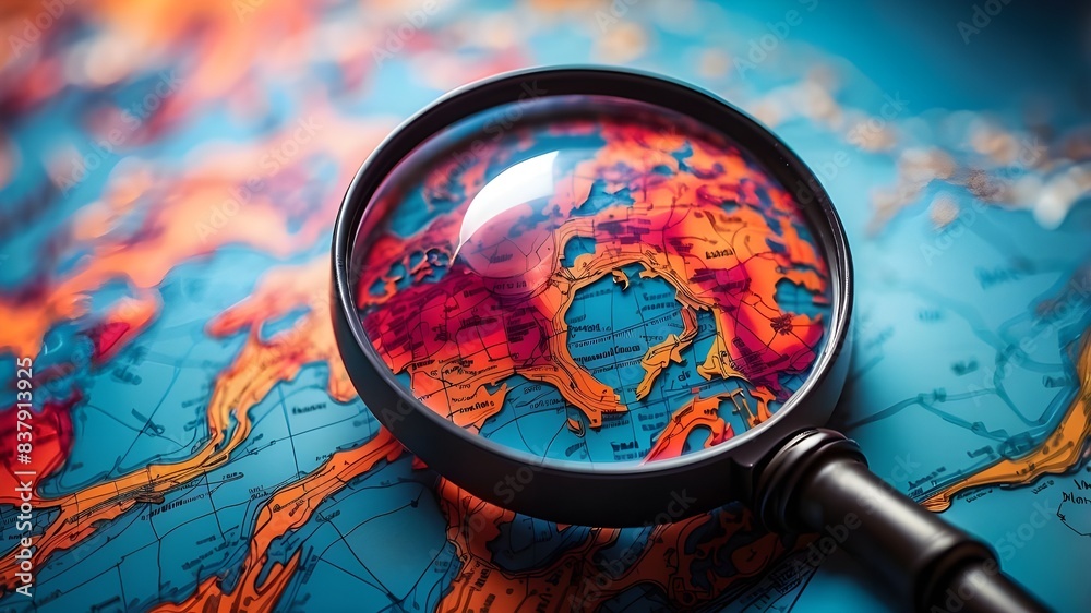 magnifying glass on the globe, magnifying glass on the world map ...