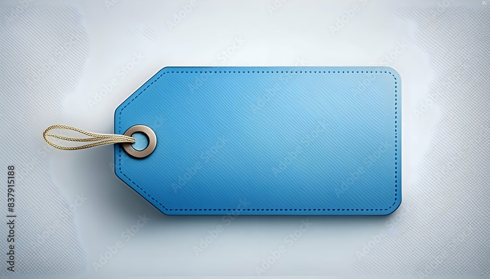 3D label blank blue tag with paper texture on a white background, Blue ...