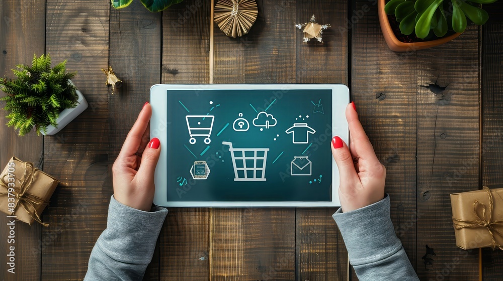 Digital Loyalty Hands Holding Tablet with Marketing Icons for Customer ...