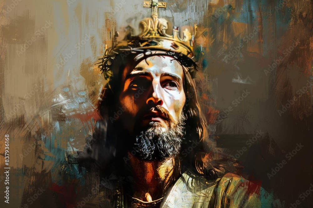 Jesus Christ with crown. Jesus is king. Digital oil painting. Stock ...
