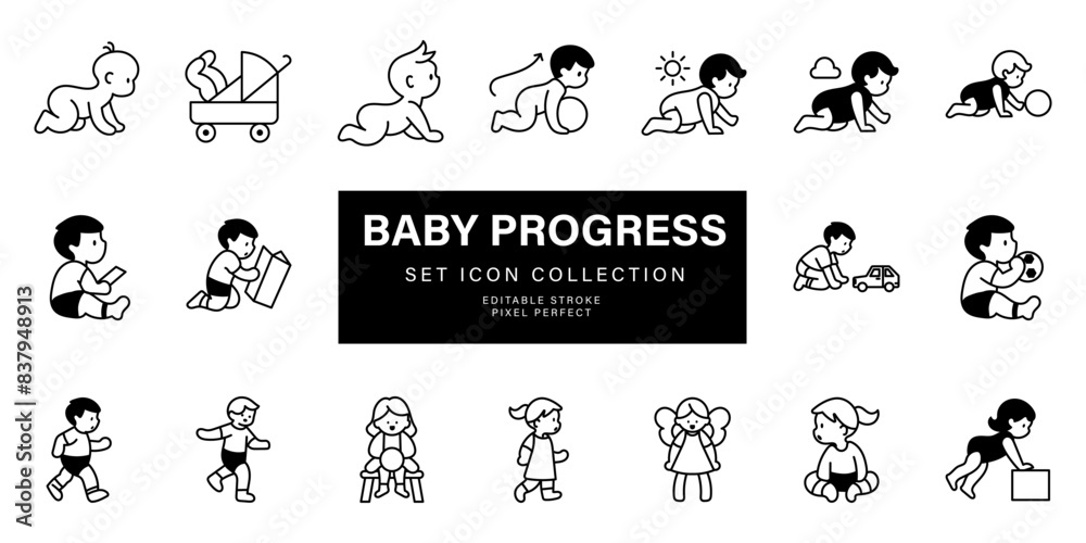 Baby Milestones Minimalist Vector Art Icons for Tracking Early ...