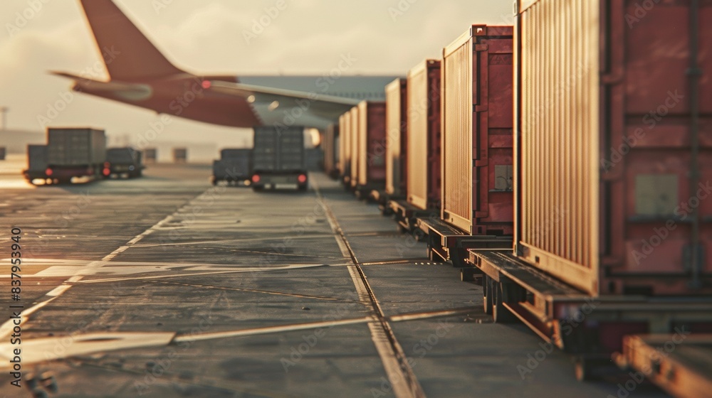 Cargo containers lined up on the tarmac ready for loading into a ...