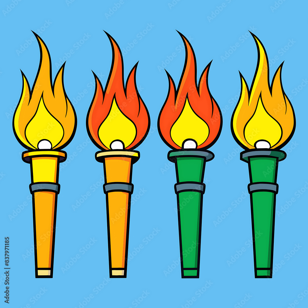 Set of Burning olympic Flame Torches Illustration of symbol of Olympic ...