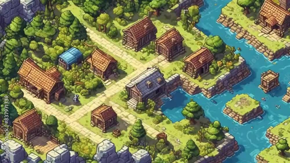 Pixel art fantasy RPG game map, isometric map top view, background in ...