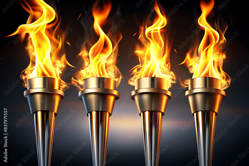 Set of Burning olympic Flame Torches Illustration of symbol of Olympic ...