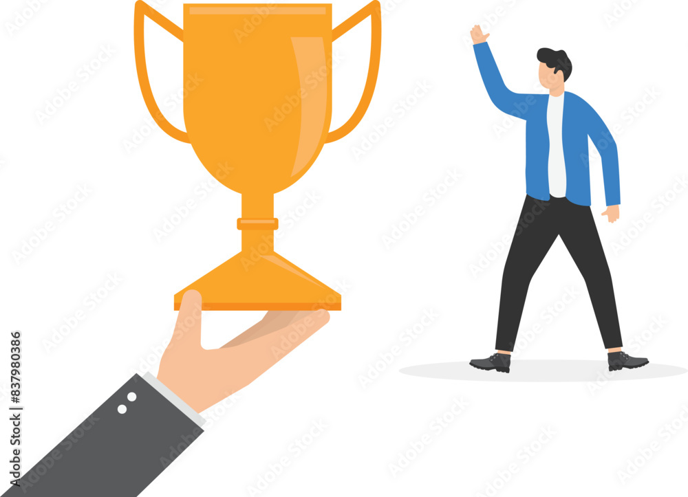 You win - label. Award ceremony. Happy winner or champion. Big hand ...