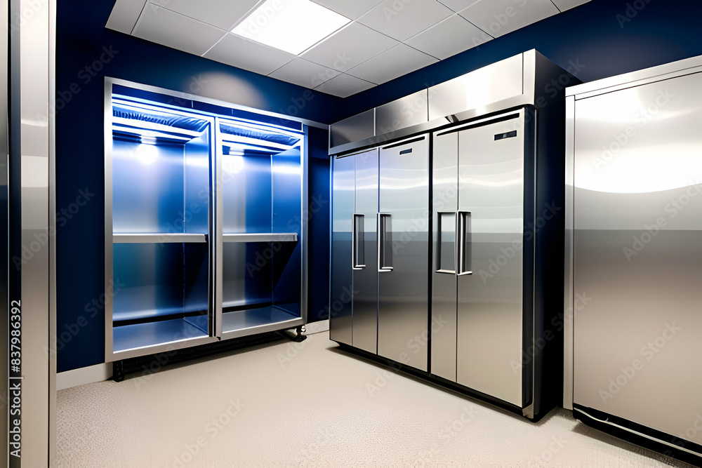 Refrigeration chamber for food storage. Control panels of the ...