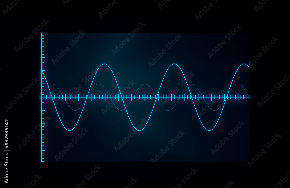 Oscillator, display with blue radar. Experiment, sine curvee ...