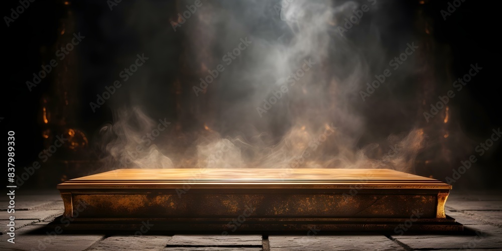 Gold podium with no winner on dark background with smoke under ...