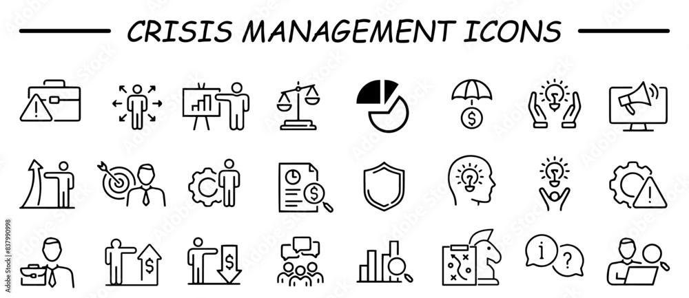 Risk Management web icon set in line style. Risk analysis, risk ...