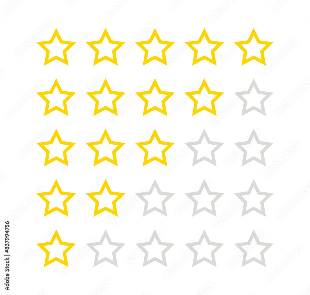 Gold Stars rating icon set, five star rating, Vector illustration ...