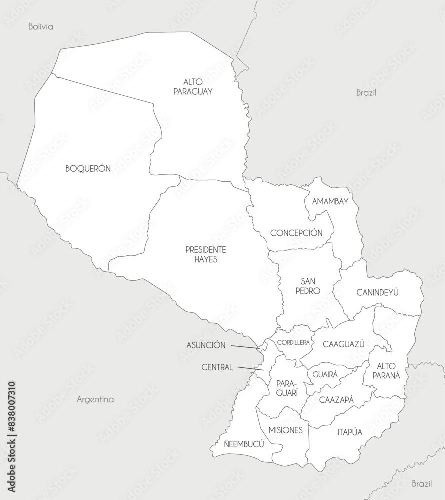 Vector map of Paraguay with departments, capital district and ...