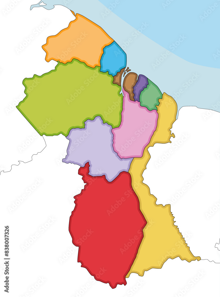 Vector illustrated blank map of Guyana with regions and administrative ...