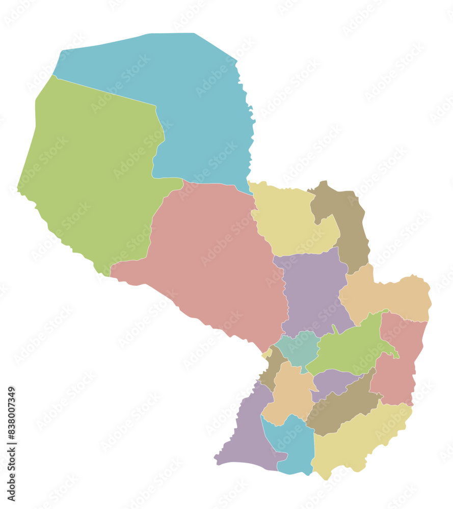 Vector blank map of Paraguay with departments, capital district and ...