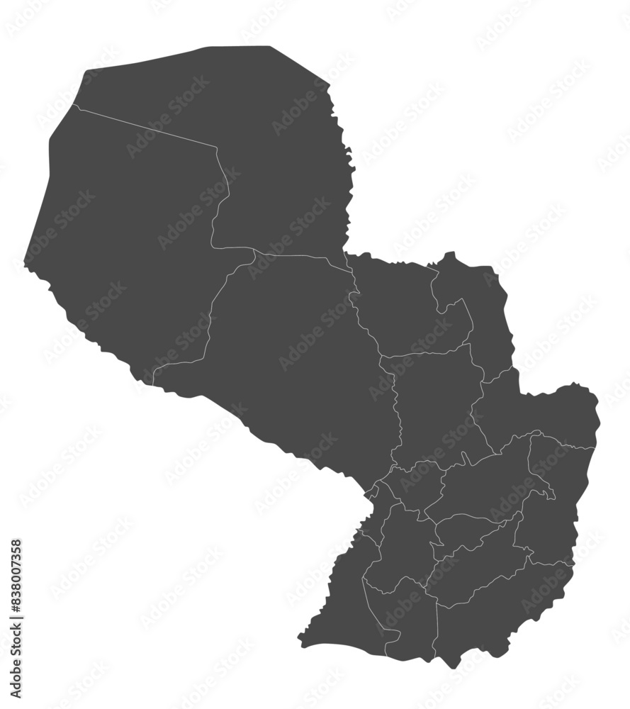 Vector blank map of Paraguay with departments, capital district and ...