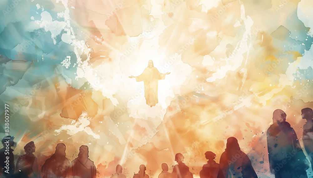 The Ascension of Jesus in Abstract Watercolor Art for Religious and ...