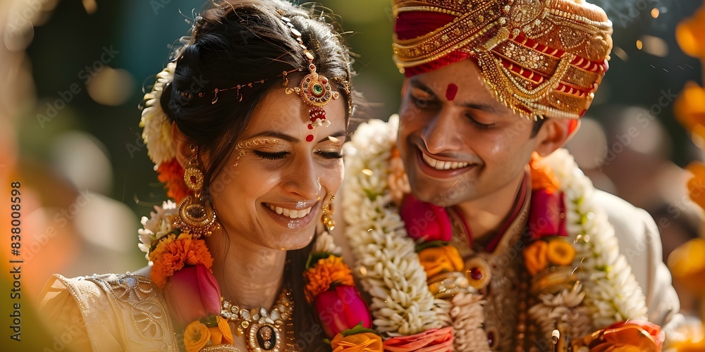 Indian couple celebrating Durga Puja during Dussehra a Hindu religious ...