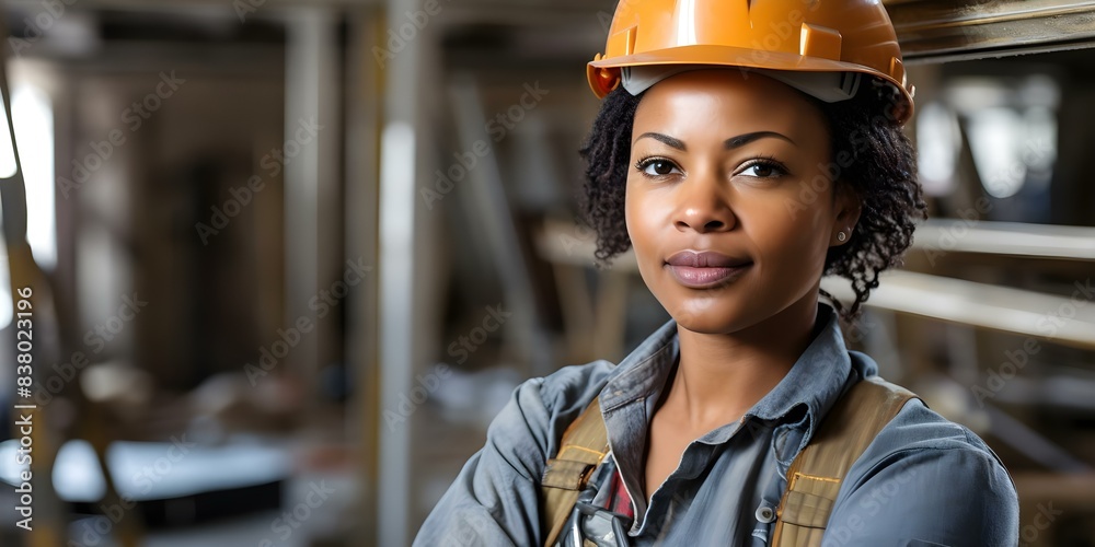 Portrait of an African American woman construction worker against a ...