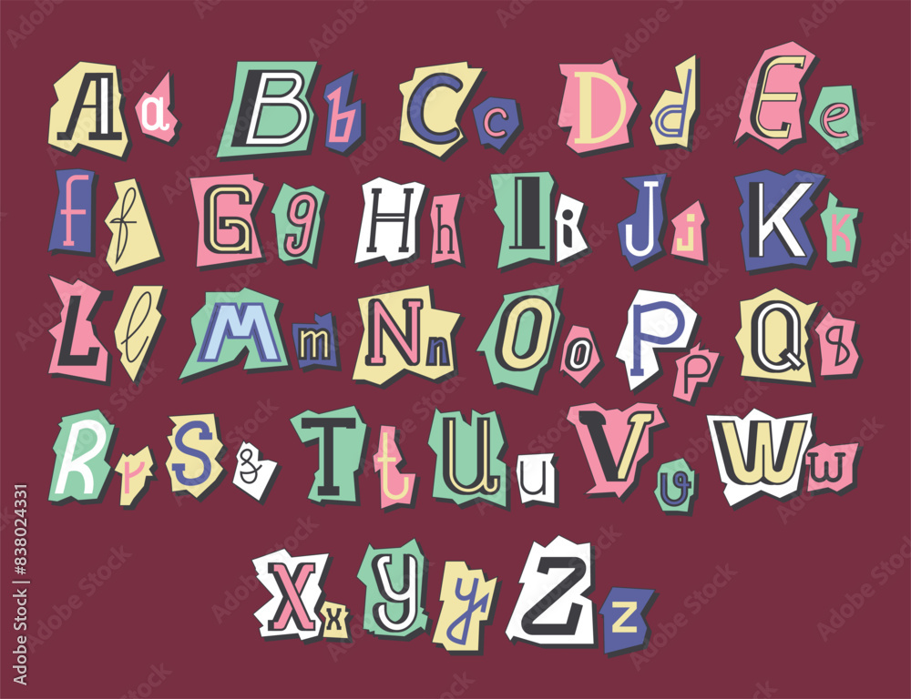 Journal cut letters and symbols set. Colorful alphabet selected from ...