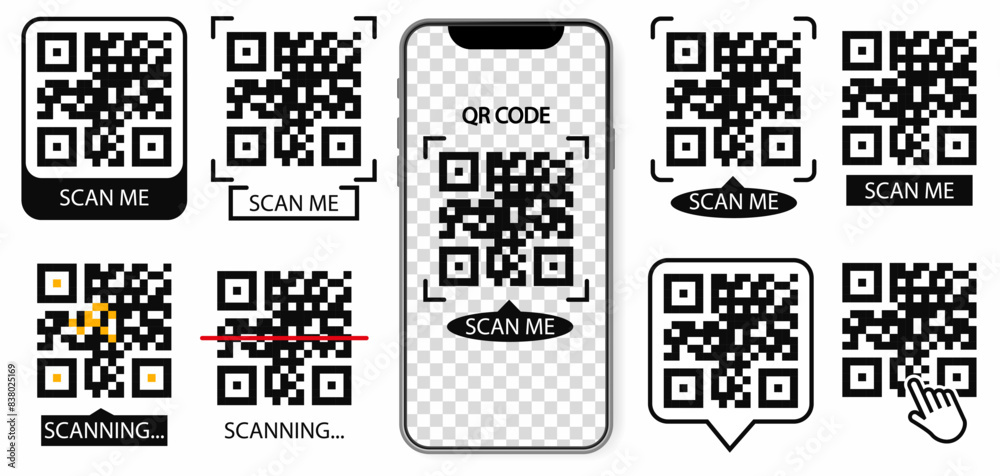 Qr Code Icon Collection In Black Scan Me Code Template Digital Scanning Qr Code Qr Code