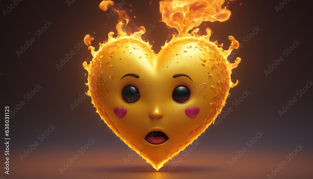 A flaming heart emoji with a surprised face, featuring vibrant flames ...