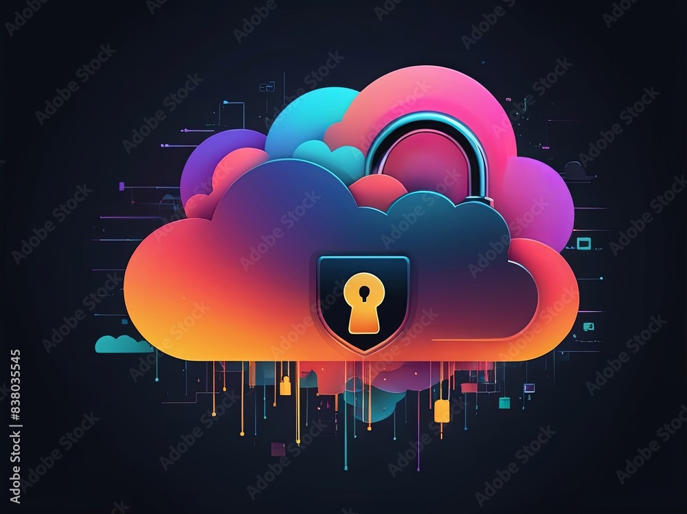 Digital Abstract illustration of cloud security services, stylized ...