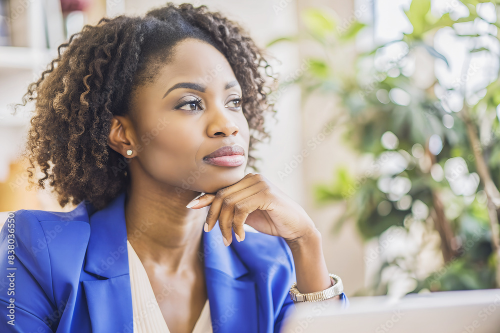 Mujer de negocios pensando y mirando para otro lado. Chica empoderada ...