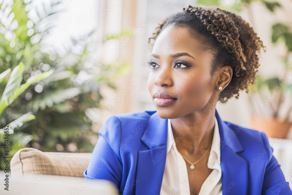 Mujer de negocios pensando y mirando para otro lado. Chica empoderada ...