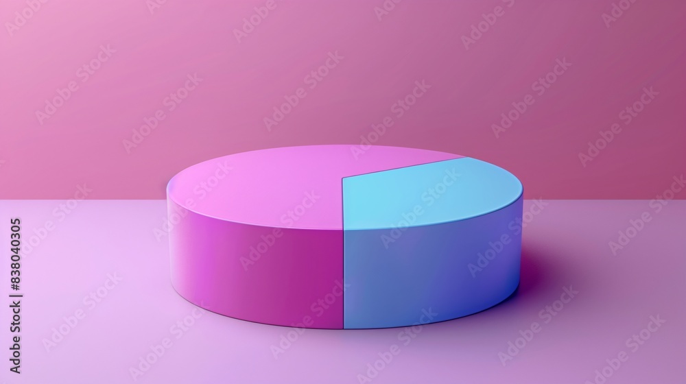 Colorful 3D pie chart with pink and blue segments on a gradient ...