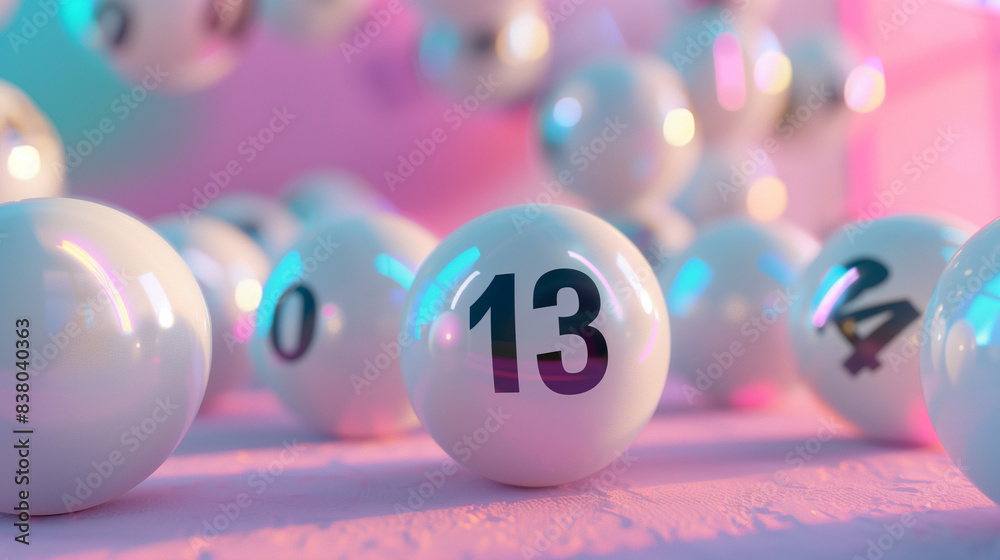 White lottery balls on a pastel background, with the number 13 standing ...