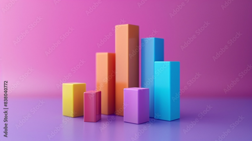 Colorful bar graph in 3D against a gradient background representing ...