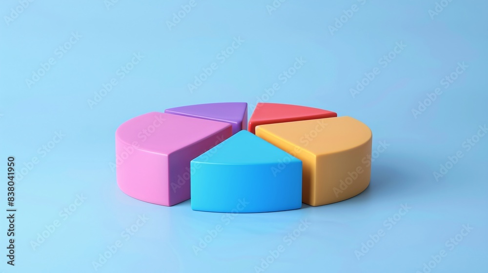 Colorful pie chart diagram with four segments in pastel hues on a blue ...