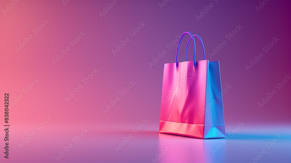 Colorful shopping bag against a pink and blue gradient background ...