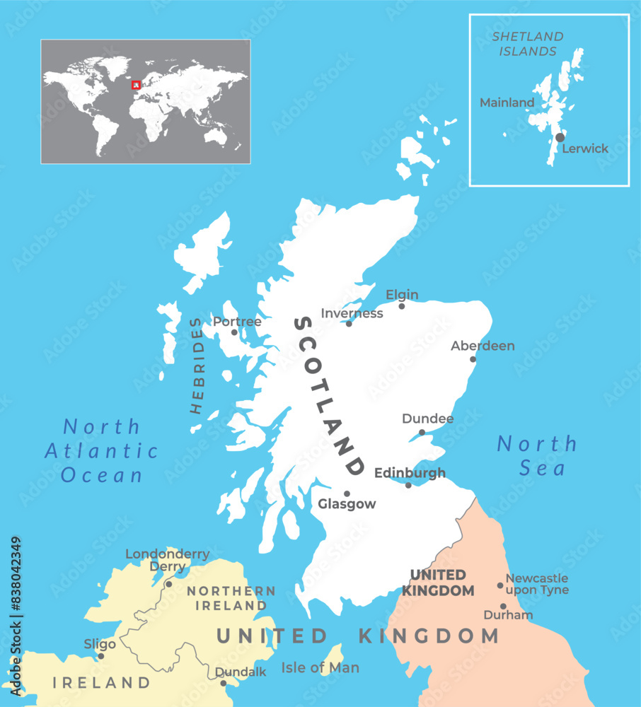 Scotland map with capital Edinburgh, national borders and most ...