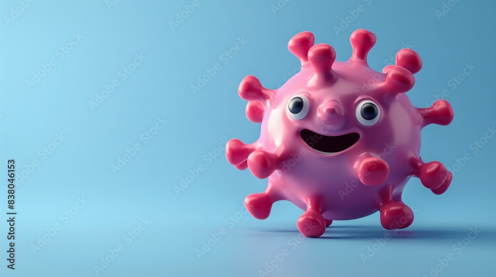 Happy, pink cartoon virus character with googly eyes and a smiling face ...