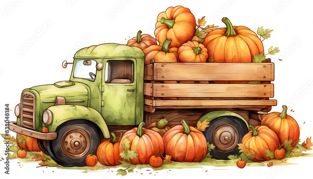 Cute pumpkin truck Svg cut file Fall truck vector illustration isolated ...