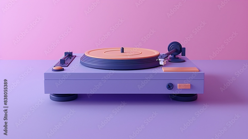 Vintage record player with vibrant pink and purple background ...