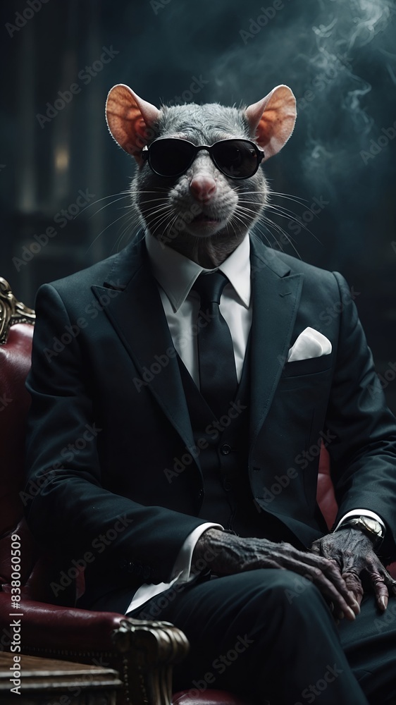 A rat beast Wearing a dark glasses and wearing a black suit in high ...