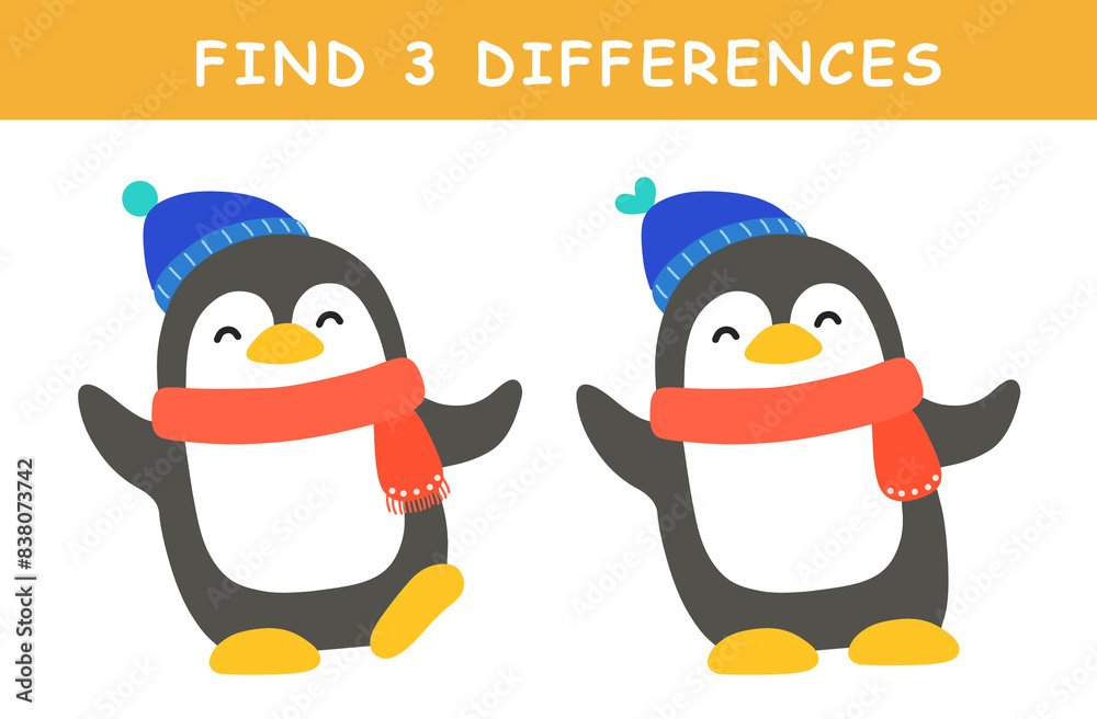 Find 3 differences in illustration. Educational activity with cute ...