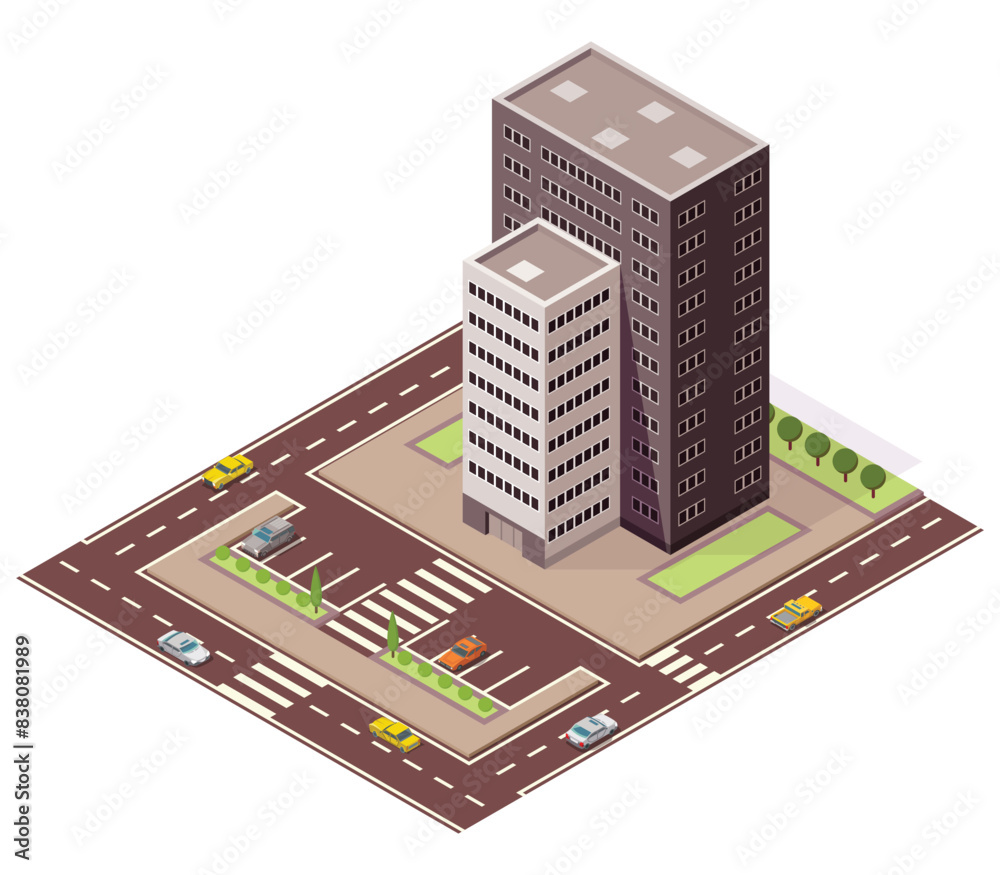 Isometric offices or business center. Town apartment building city map ...