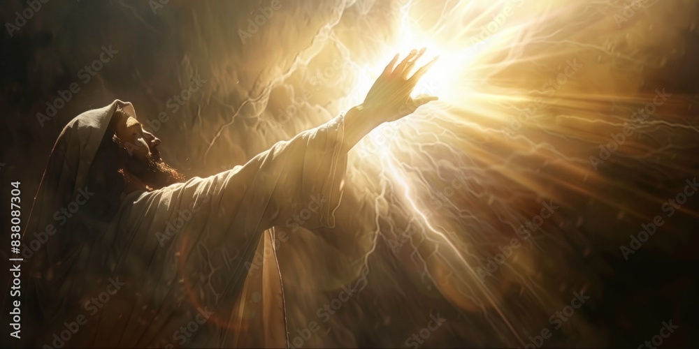 Jesus as a guiding light, reaching out to humanity with compassion and ...