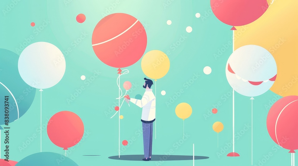 An illustration in 2D flat style featuring balloon animals being ...