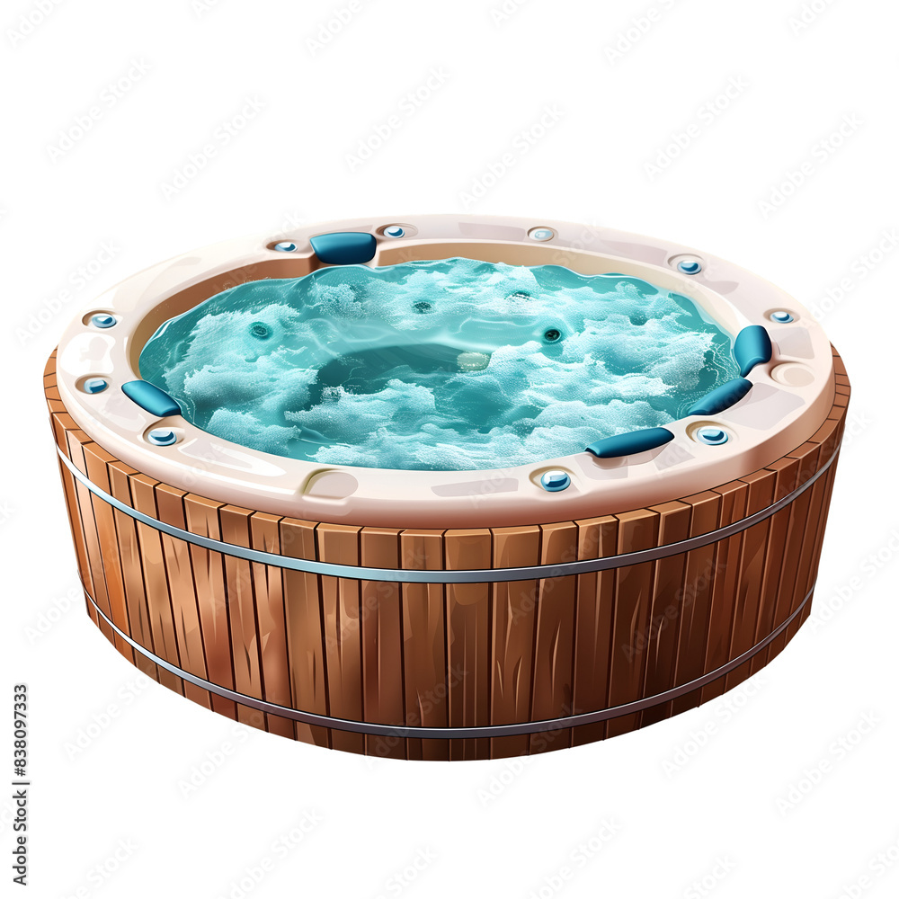 Wooden Hot Tub With Bubbling Water, Isolated on a Transparent ...
