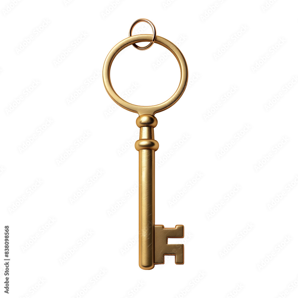 Gold Skeleton Key With Circular Top and Ring, Isolated on a Transparent ...