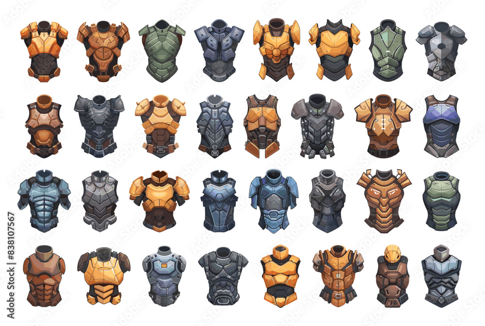 Cartoon Body Armor Icon Set. Fantastic Knight Armor, Futuristic Armor ...